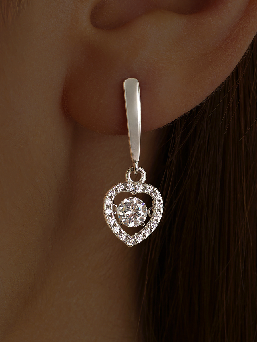 Серьги с подвесками, серебро, 925 проба, родирование, фианит