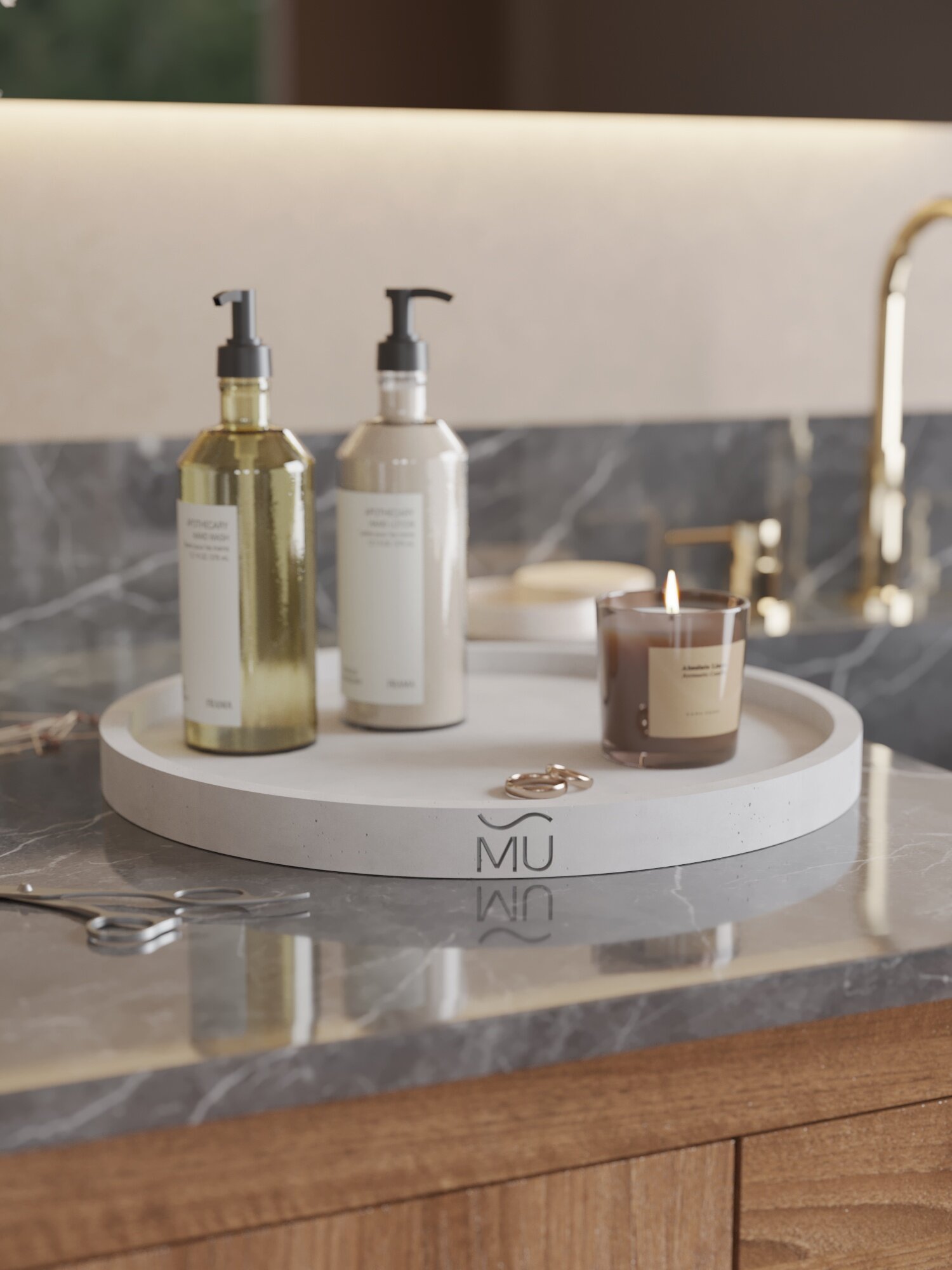 Декоративный поднос MUSKO HOME Lora XXL, 30x30 см, бетон, белый матовый