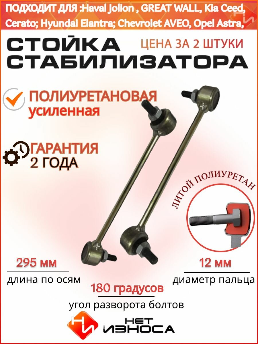Стойки стабилизатора усиленные полиуретановые NL198-2 ( комплект 2 шт ) Haval Jolion , GREAT WALL, Kia Ceed, Cerato; Hyundai Elantra; Chevrolet AVEO, Opel Astra, Zafira