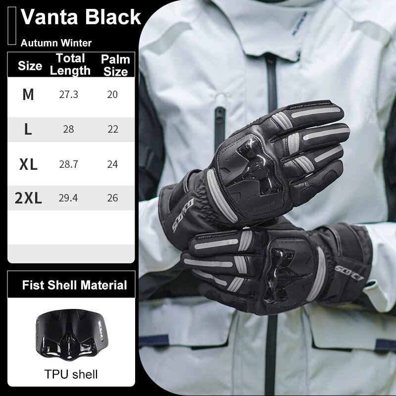 Мотоциклетные перчатки SCOYCO для мужчин и женщин, теплые зимние водонепроницаемые ветрозащитные антиосенние перчатки для мотокросса Черный, XL, MC158-Black