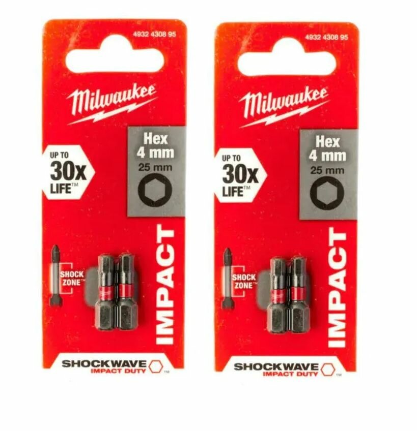 Бита SHOCKWAVE (4 шт; Hex4; 25 мм) Milwaukee