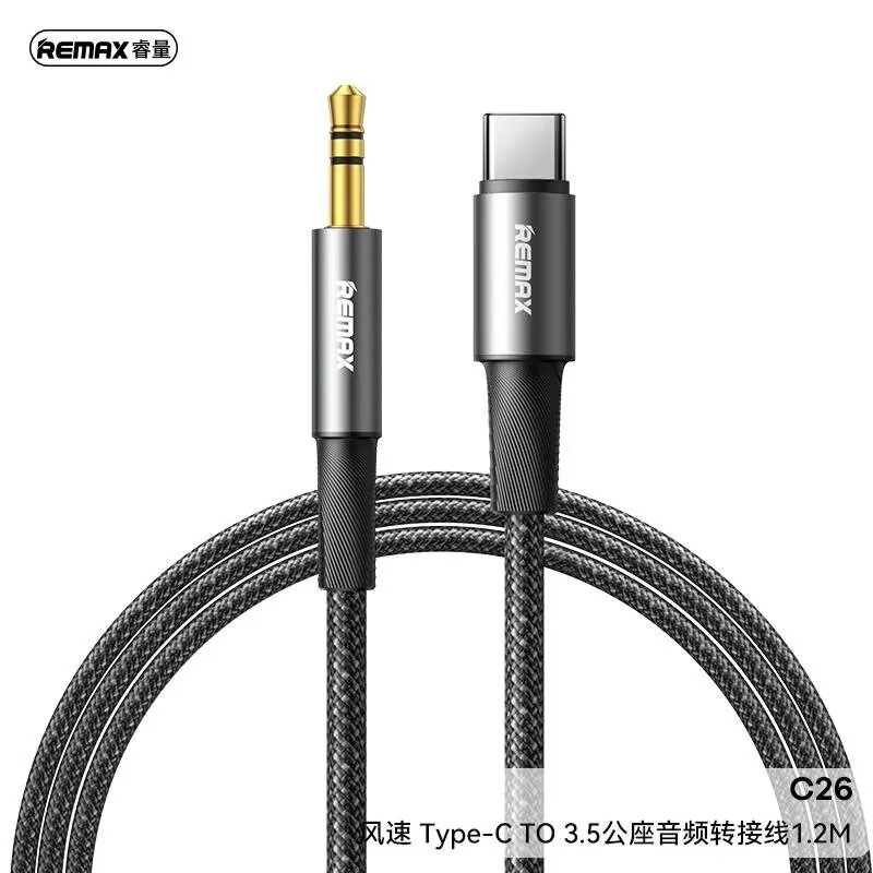 REMAX Аудиокабель USB Type-C/3.5 мм, 1.2 м, черный, серый металлик