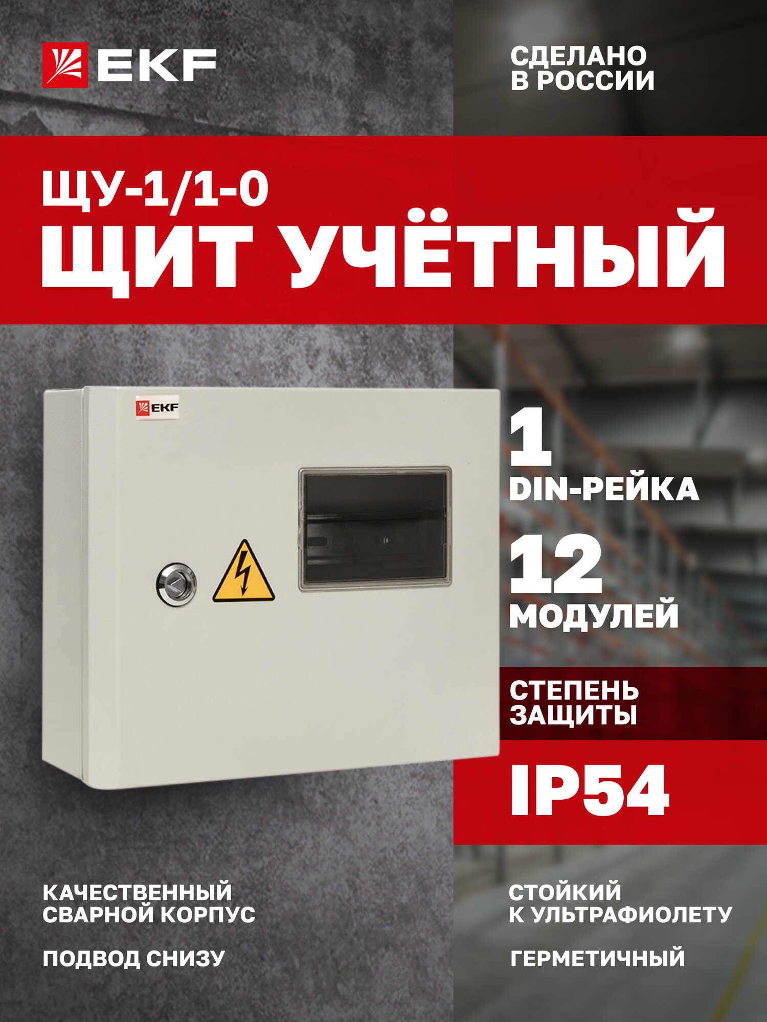 Щит электрический EKF PROXIMA учетно-распределительный навесной ЩУ-1/1-0 (250х300х100) на 12 модулей, 1 DIN-рейка, IP54