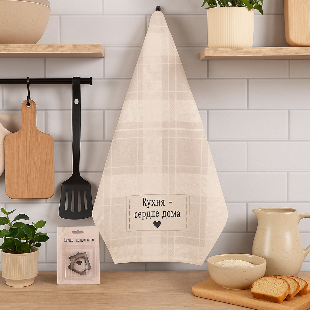 Полотенце кухонное 40х73, Этель "Кухня - сердце дома" цвет серый + формочки для печенья, 100% хлопок
