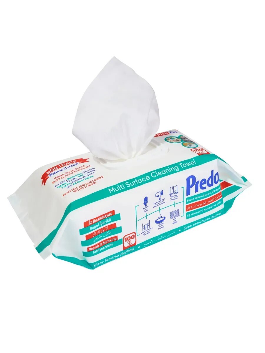 Влажные салфетки Predox, для уборки, с клапаном, универсальные, 100шт