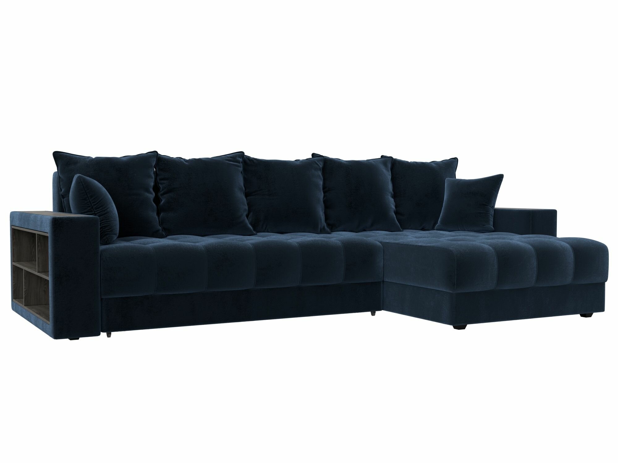 Диван угловой с декором и полкой Нола НПБ, Велюр