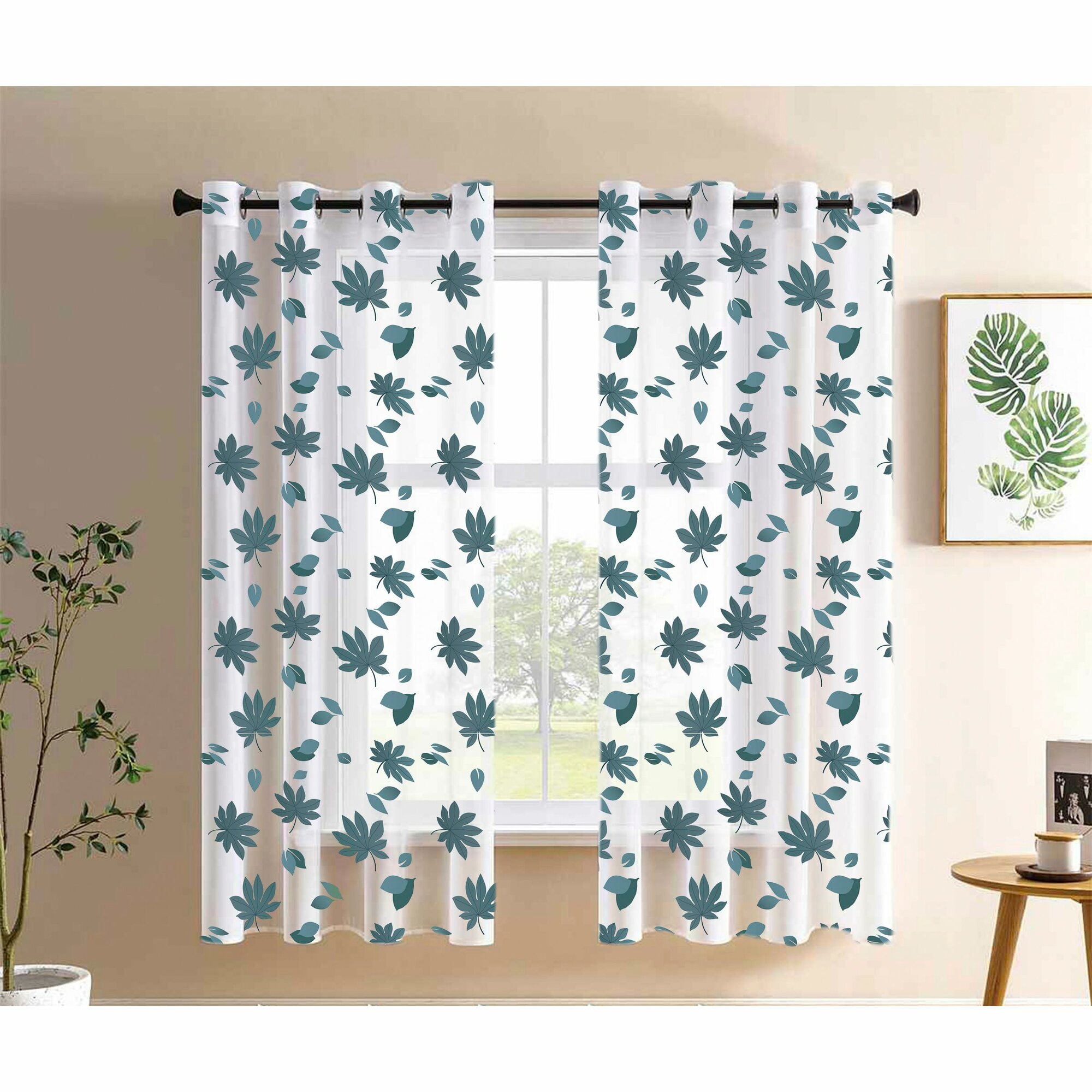 Тюль с рисунком для кухни короткий из двух полотен на люверсах (в комплекте 2 тюля шириной 140см каждое) арт КЛЕН-К-Л-260 выс 180 см цвет бирюзовый