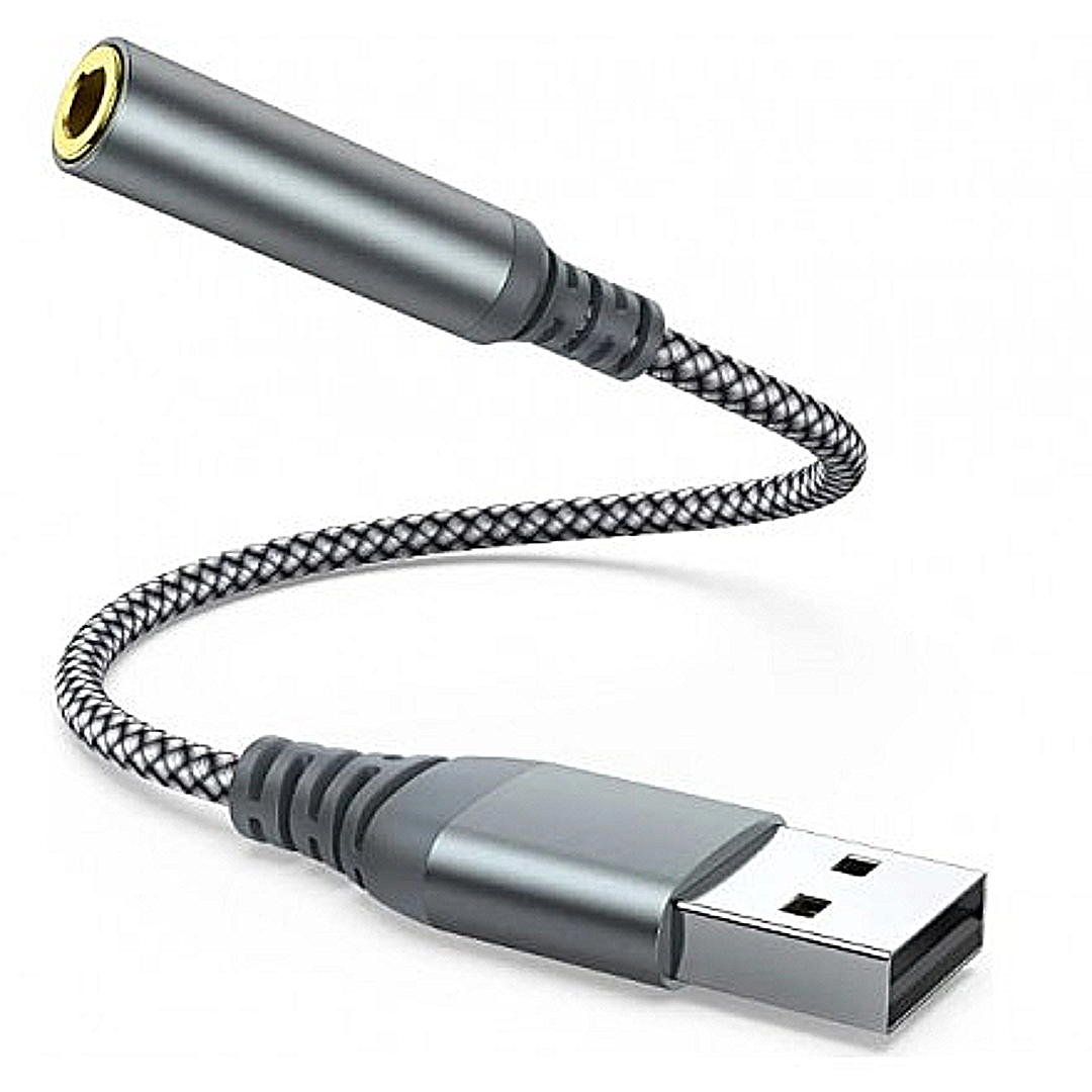 Адаптер KS-is Premium, USB-A(M) ->AUX(F), 24 бит, экранированный, тканевая оплётка