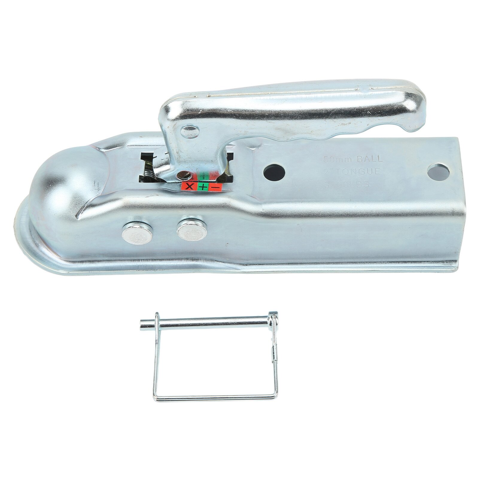 Straight Tongue Trailer Coupler 50mm Hitch Ball Square Channel 3500 Lb Load Capacity Forged Steel Galvanized Hook Connector