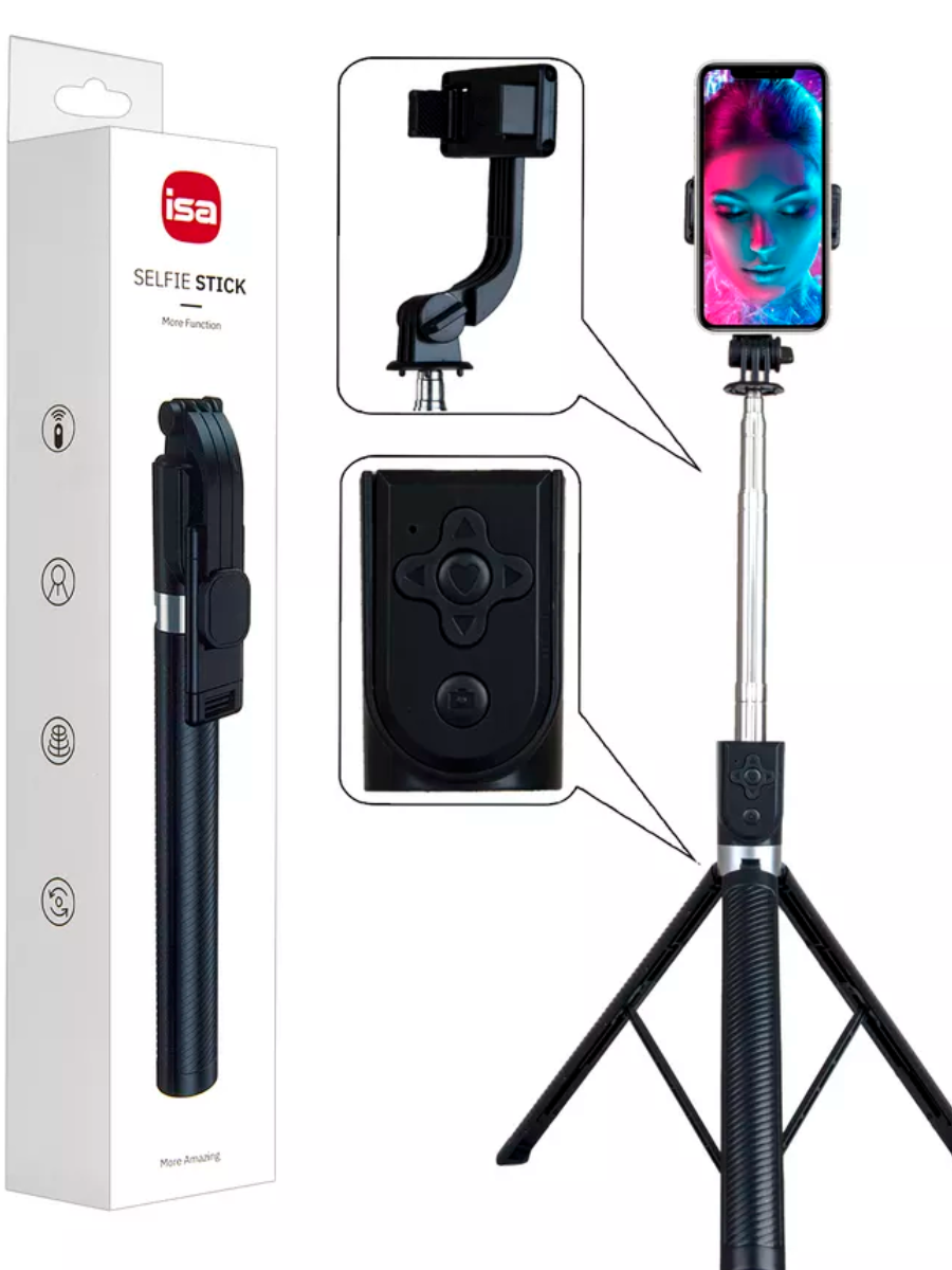 Штатив, селфи палка, монопод-трипод с блютуз пультом Z6, максимальная высота 1,7 м, цвет черный глянец