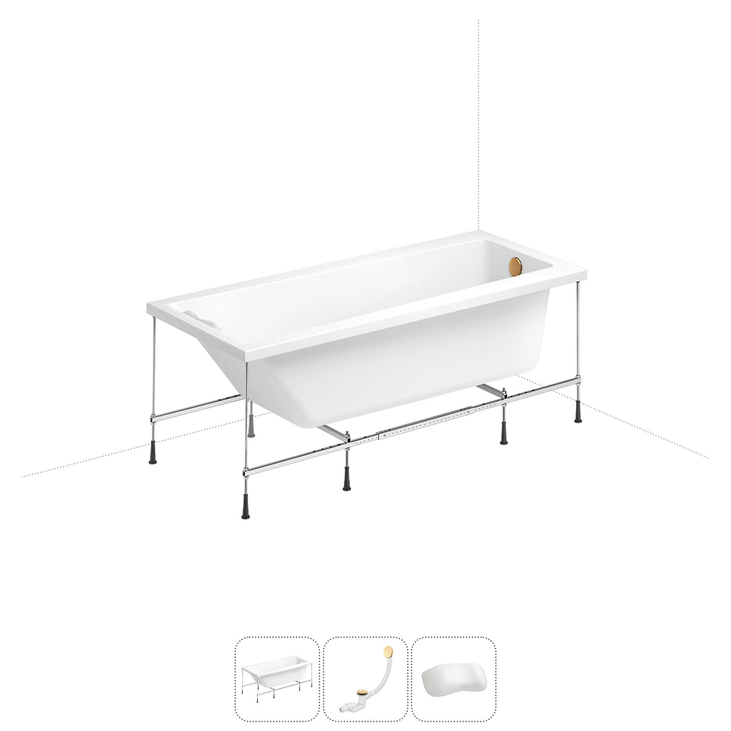 Акриловая ванна 160x75 с каркасом Lavinia Boho Rock 20220952R в наборе 4 в 1: прямоугольная ванна 160 x 75 см, каркас, слив-перелив, подголовник