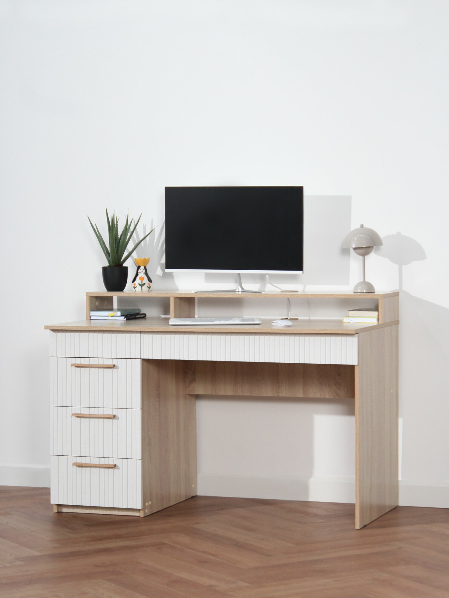 Стол компьютерный с ящиками Копенгаген 1300 Сонома / Белый (12 стульев)