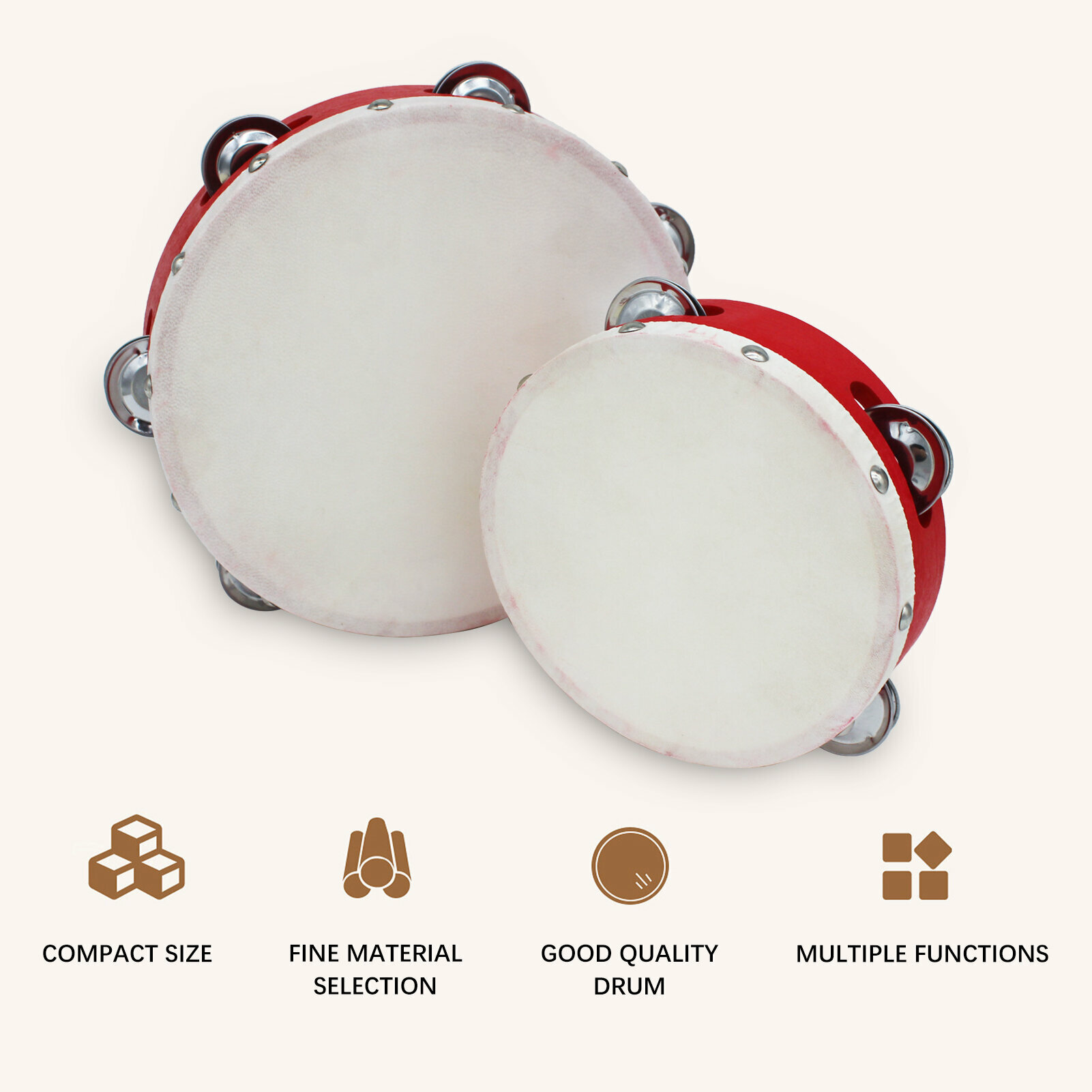 8-дюймовый ручной тамбурин с металлическим однорядным барабаном, 6 металлическими тарелками, джинглами, овчинным барабаном, деревянными тамбуринами, музыкальным бубном для взрослых и детей