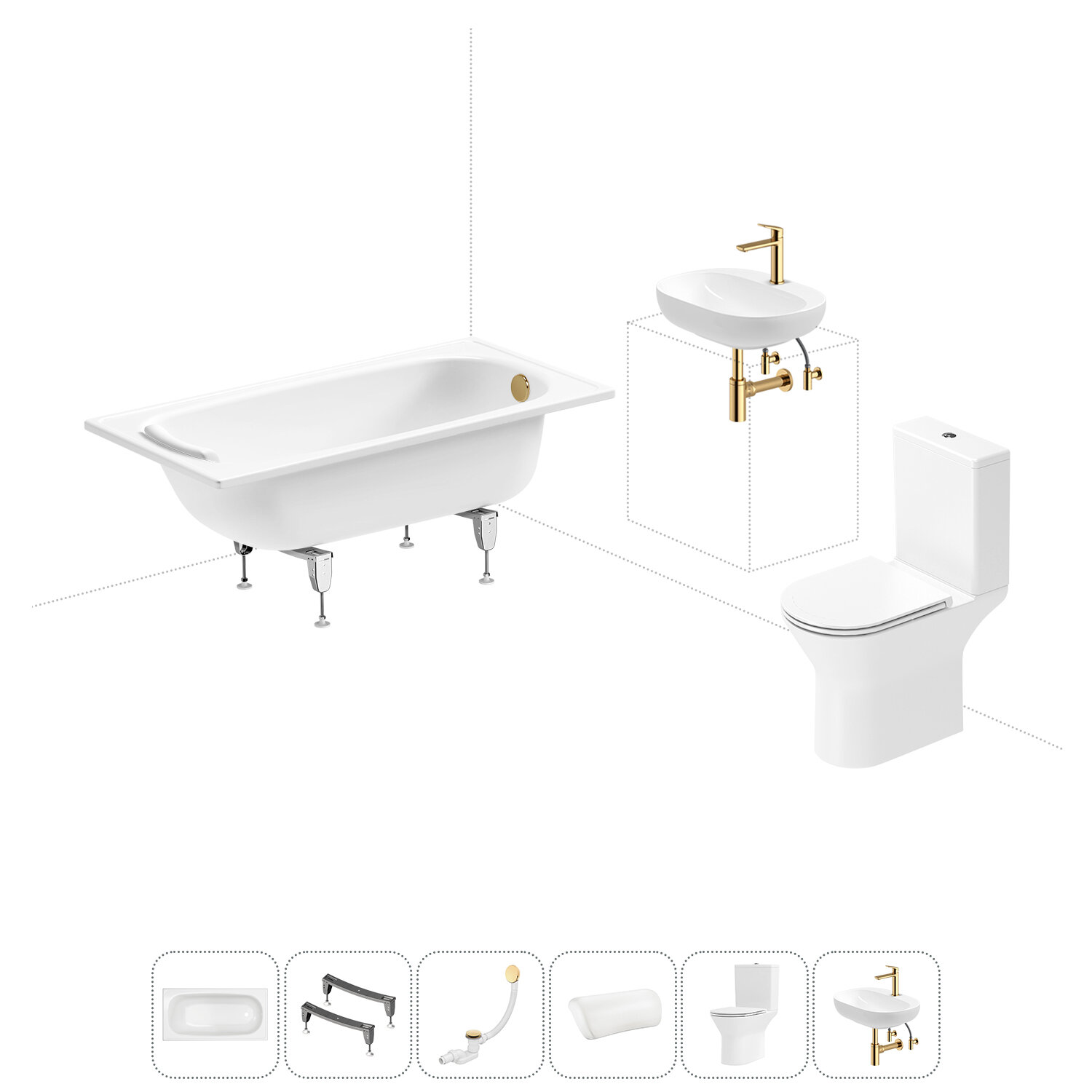 Стальная ванна 140х70 Sanitana BLB Europa 20220620R в наборе 6 в 1: металлическая ванна 140 х 70 см, ножки, слив-перелив, подголовник, унитаз, раковина с комплектом для подключения