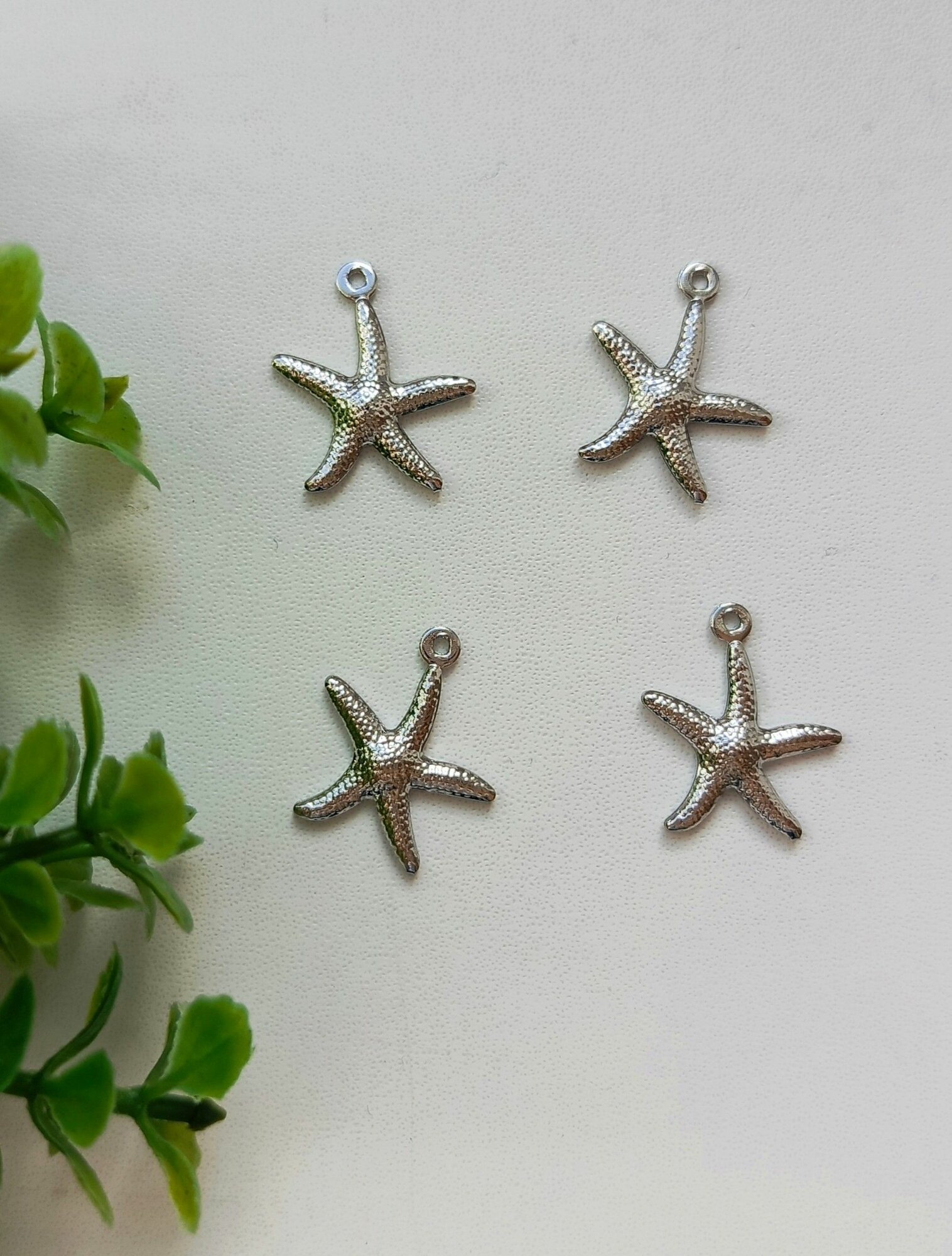 Подвеска Морская звезда (4 шт.). Латунь, родий. Корейская фурнитура для бижутерии, украшений