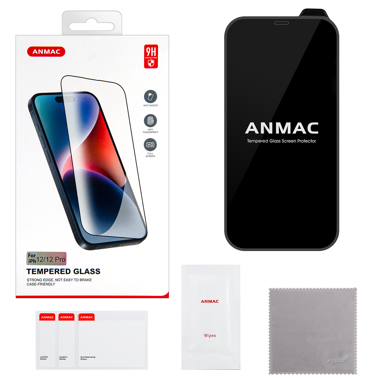 Защитное стекло iPh 12/12 Pro Full Cover ANMAC черный Арт.1137388