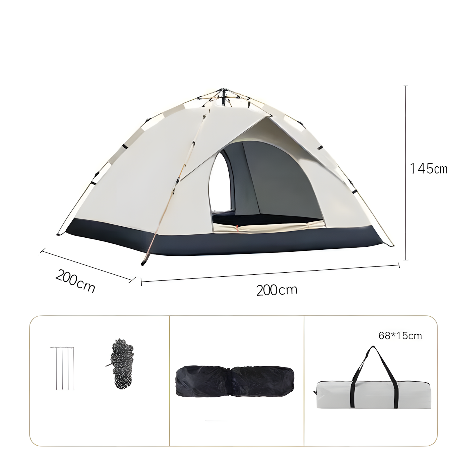 Палатка Urban wave Quicksand gold для 3-4 человек, 200х200х145 см, с двумя дверями, бежевая