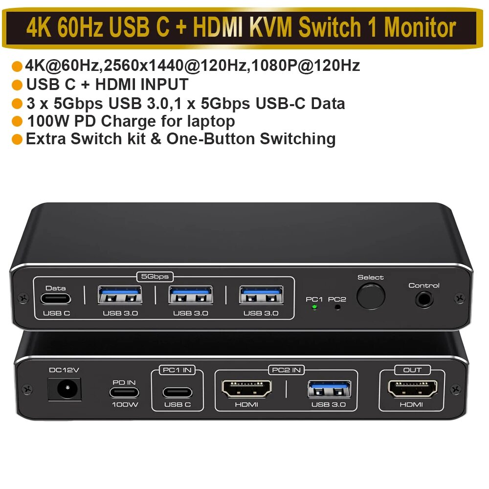 Navceker Thunderbolt 3 USB C HDMI KVM-переключатель