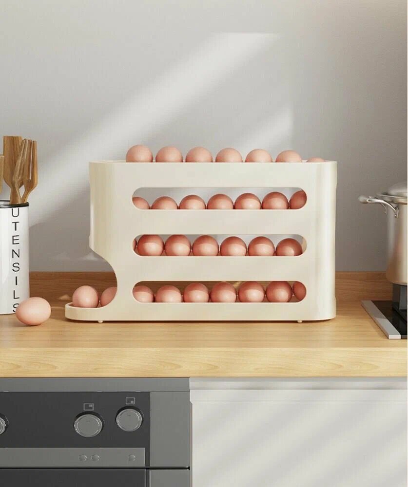 Органайзер для хранения яиц в холодильнике, 30 яиц, пластик, бежевый, прямоугольный
