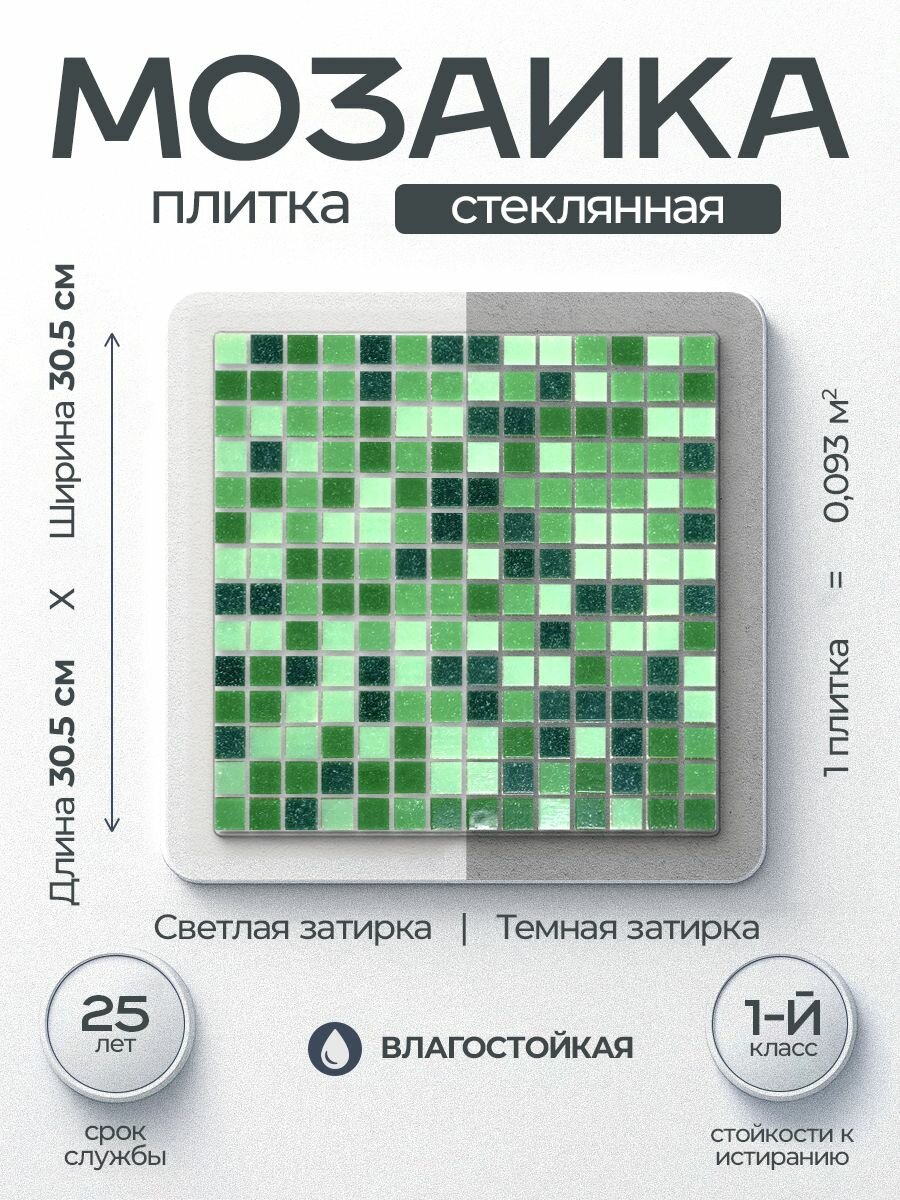 Плитка мозаика MIRO (серия Einsteinium №308), универсальная стеклянная плитка для ванной и душевой комнаты, для фартука на кухне размер 30.5х30.5см, упаковка 1 штук на сетке, 0,09 м2