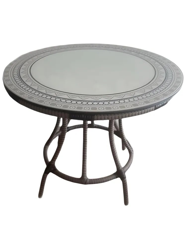 Стол садовый Country Rattan, ротанговый каркас, закалённое стекло, круглый, молочный цвет