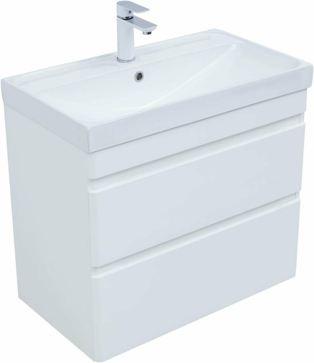 Тумба с раковиной Aquanet Слим 80 белый сатин + Aquanet Flash Mini 80 белая