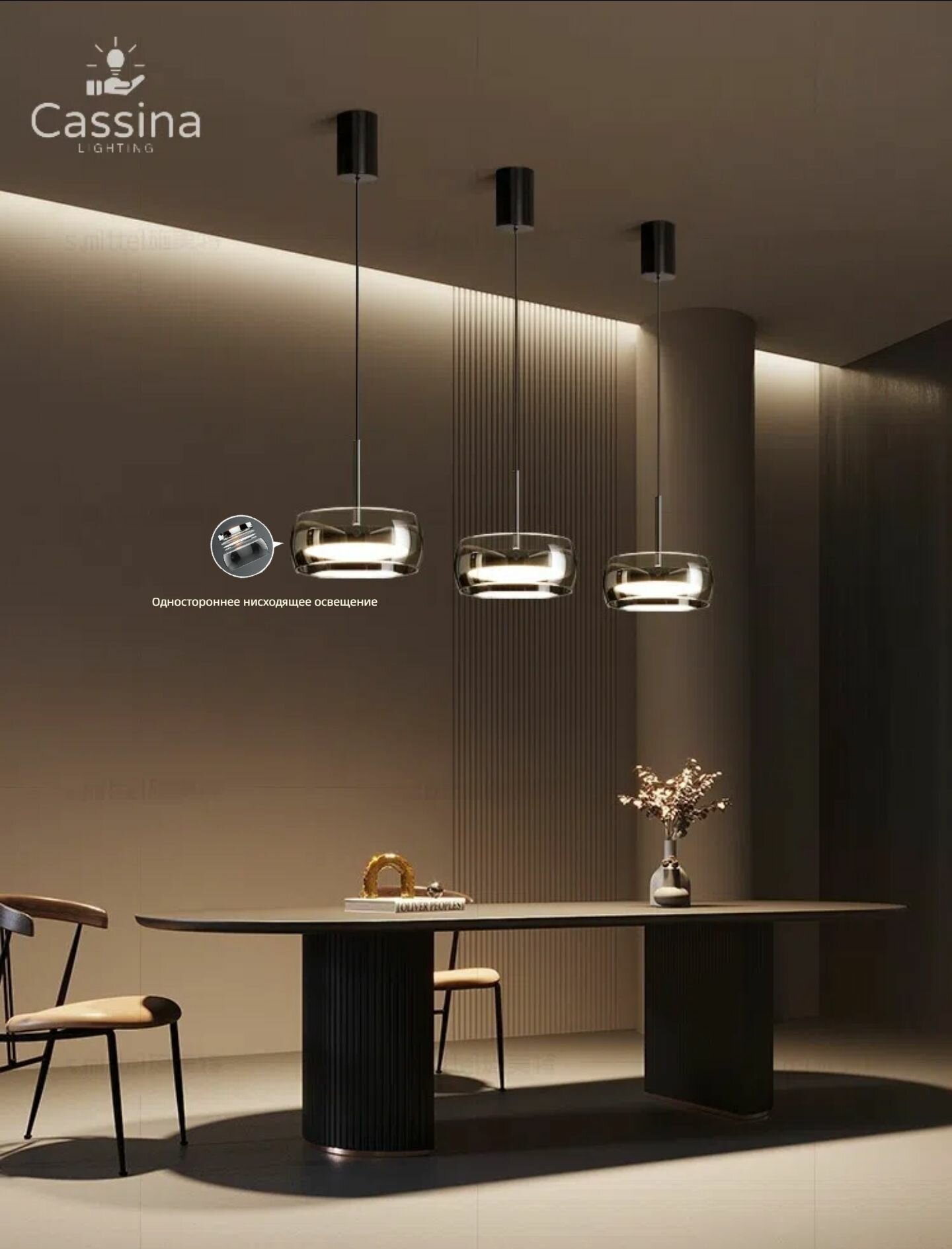 Люстра потолочная DD055-5 Cassina Дымчато-серое стекло светодиодная Современная железная люстра с LED-подсветкой Подходит для гостиных, кухонь и спален.-Одиночная головка-3шт