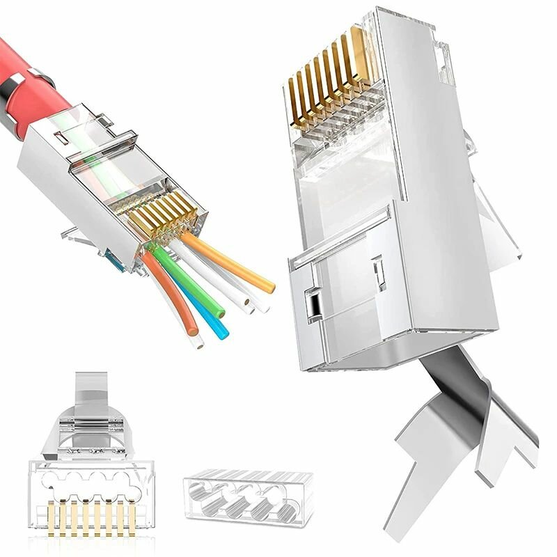10 шт. разъемов CAT7 RJ45, CAT6A RJ45, проходной разъем Ethernet для одножильного или многожильного толстого сетевого кабеля CAT7 23 AWG