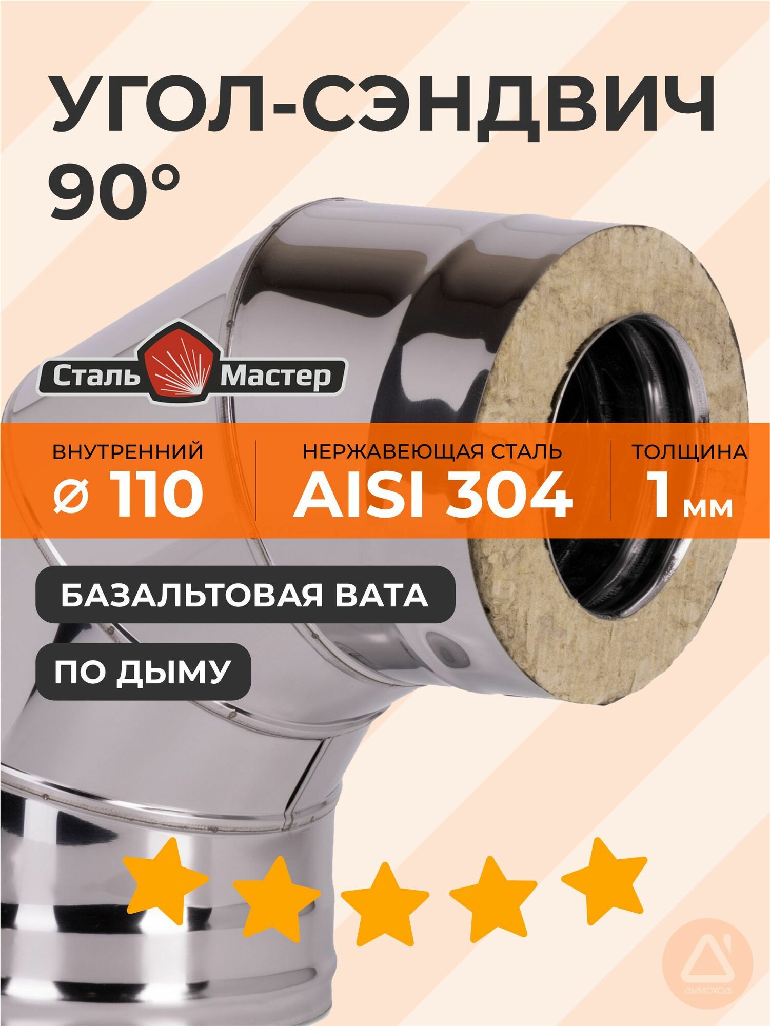 Угол-сэндвич 110 / 200 90 нерж 1 мм (AISI 304) / нерж 0,5 мм