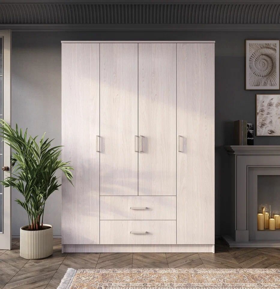 "Титан" шкаф 4-х створчатый, шкаф для одежды, ЛДСП Ясень белый