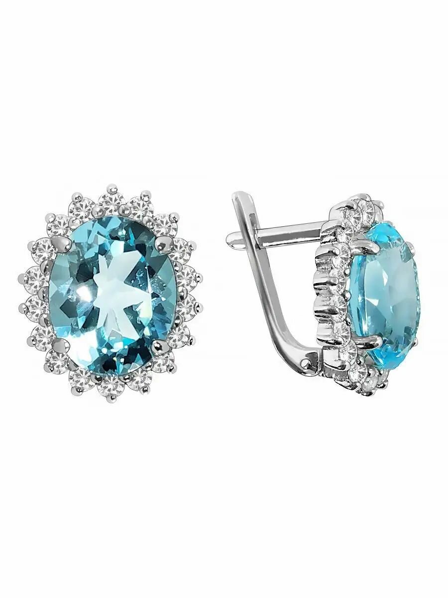 Серьги, серебро, 925 проба, родирование, топаз, фианит