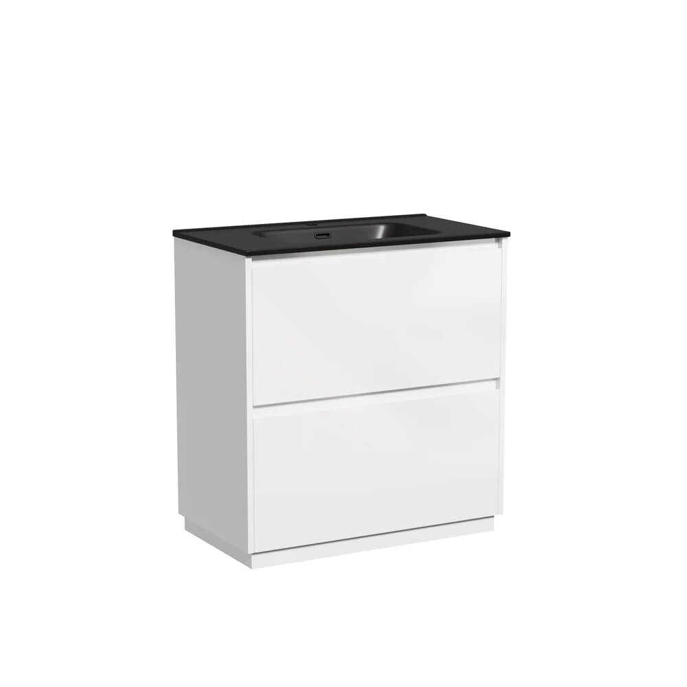 Тумба с раковиной Sancos Libra Floor 80 напольная, 81 см, белая, глянцевая, из МДФ, с ящиками, раковина для ванной, фарфоровая, прямоугольная, встроенный слив-перелив