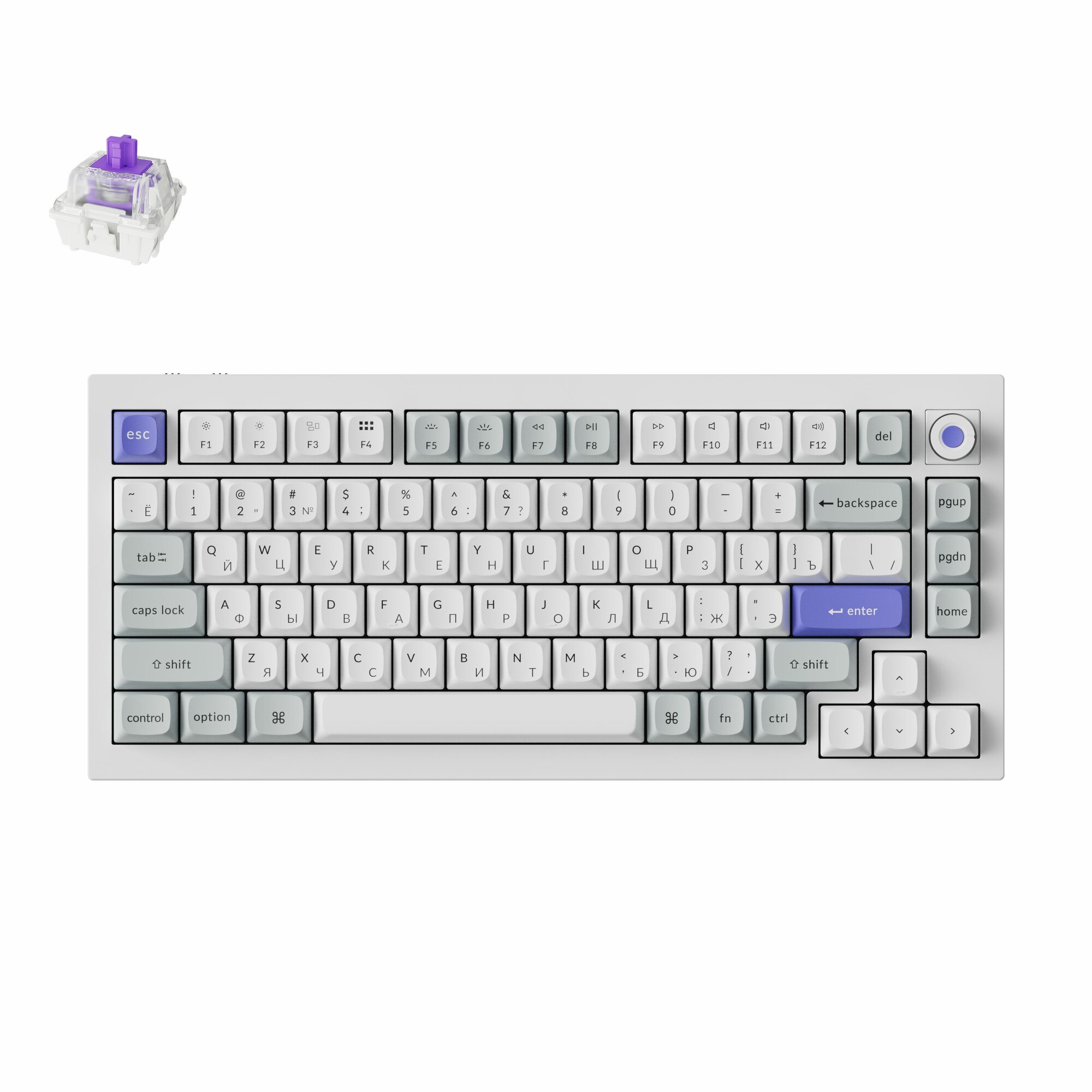 Механическая клавиатура Keychron Q1 HE (75%) White - проводная, русская раскладка, RGB, Hot Swap, кейкапы без подсветки, линейные магнитные переключатели (Gateron Nebula)