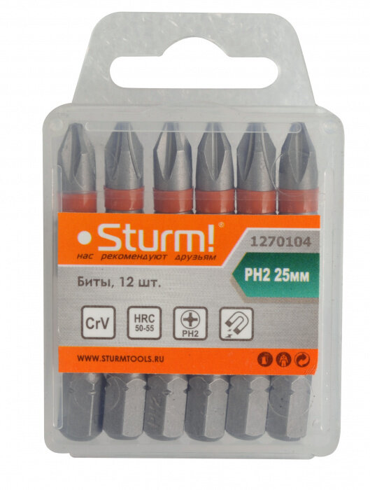 Биты с магнитным наконечником STURM 1270104 PH2х25 25мм (12шт/уп)