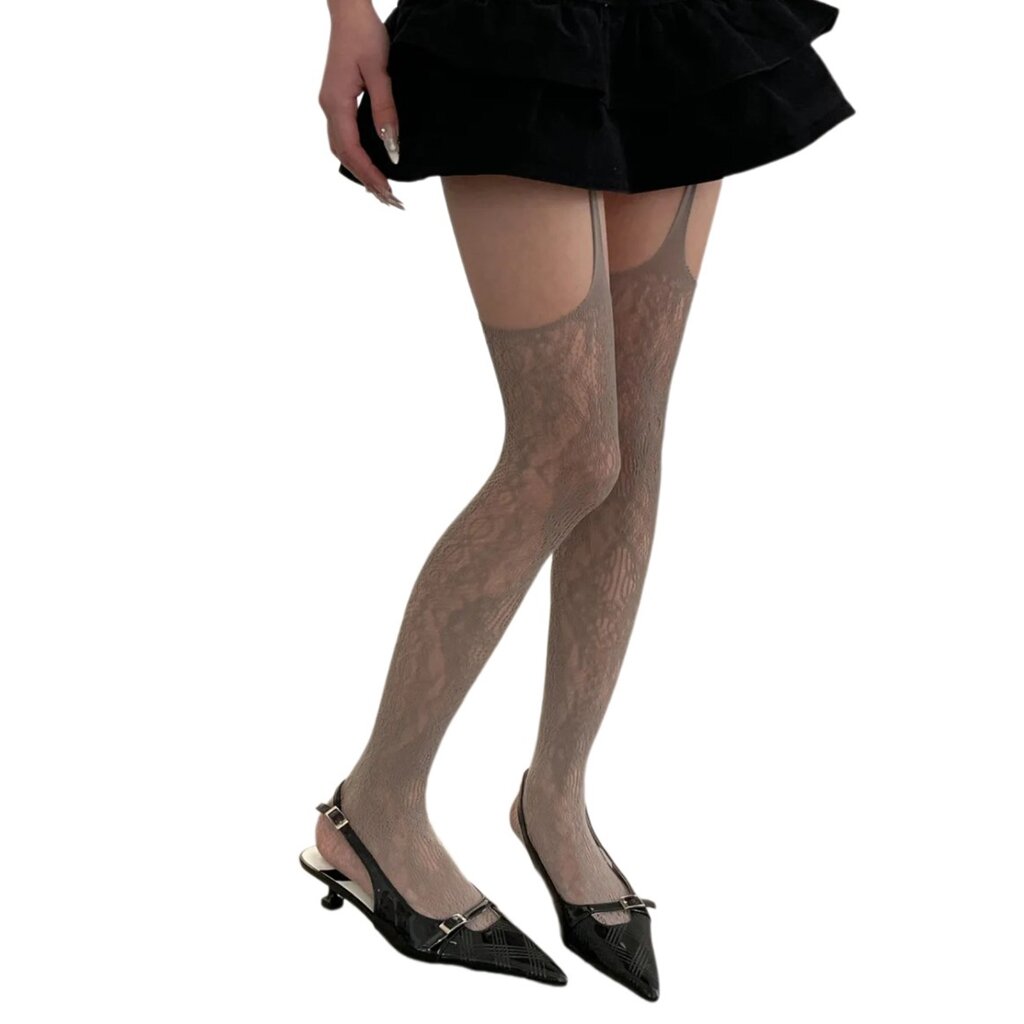 Женские Колготки в сеточку с цветочным рисунком, цветные колготки с подвязками на подтяжках