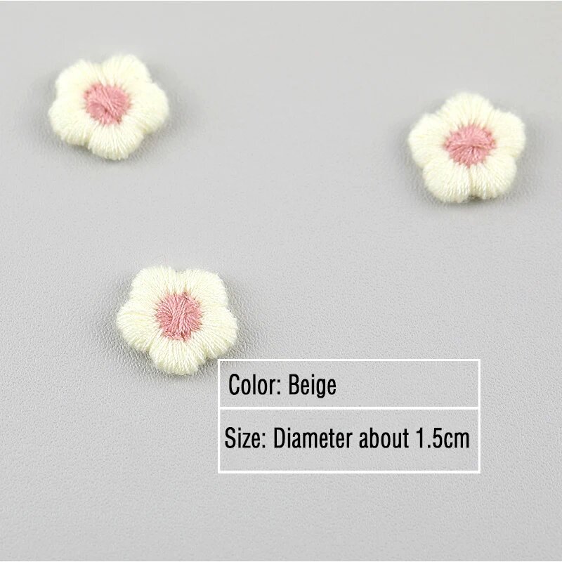 50 шт./лот, 15 мм, мини-цветочные аппликации для DIY шляпы, одежды, швейные принадлежности, головные уборы, декор, наклейки для декора платья, цветы Белый, Beige