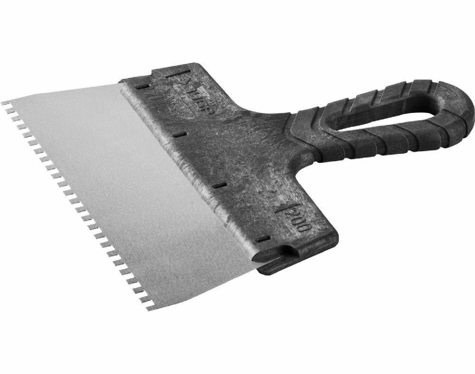 Фасадный шпатель ЗУБР нержавеющий 200мм зуб 4х4мм зубчатый пластиковая ручка