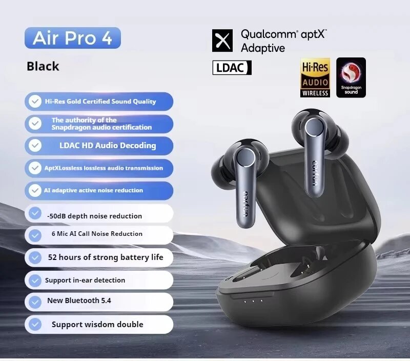 Earfun Air Pro 4 ANC беспроводные наушники, Black