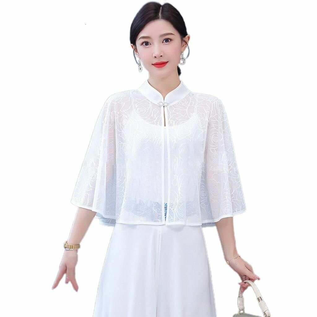 Плащ-накидка с открытыми плечами женский-белый-Один размер