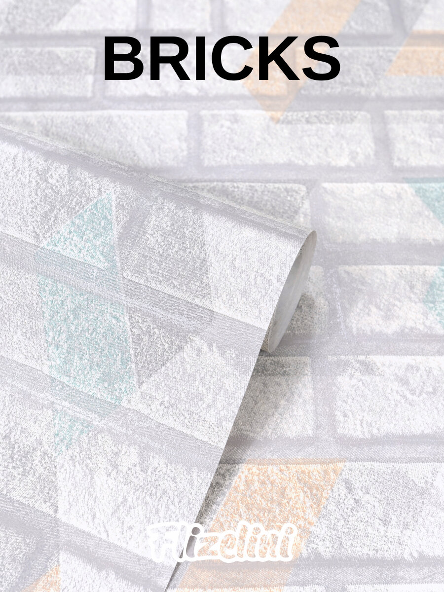 Обои флизелиновые, геометрия цветная на серых кирпичах, антивандальные, метровые, Bricks (Flizelini, 2080-21)