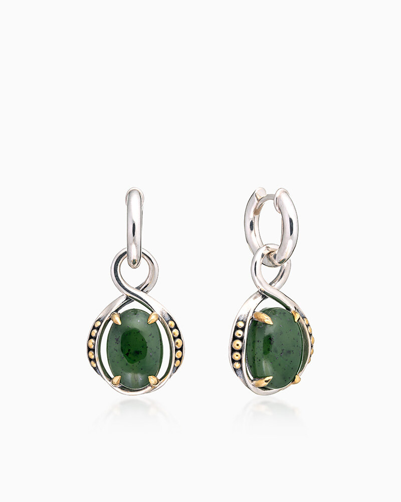 Серьги, серебро, 925 проба, нефрит