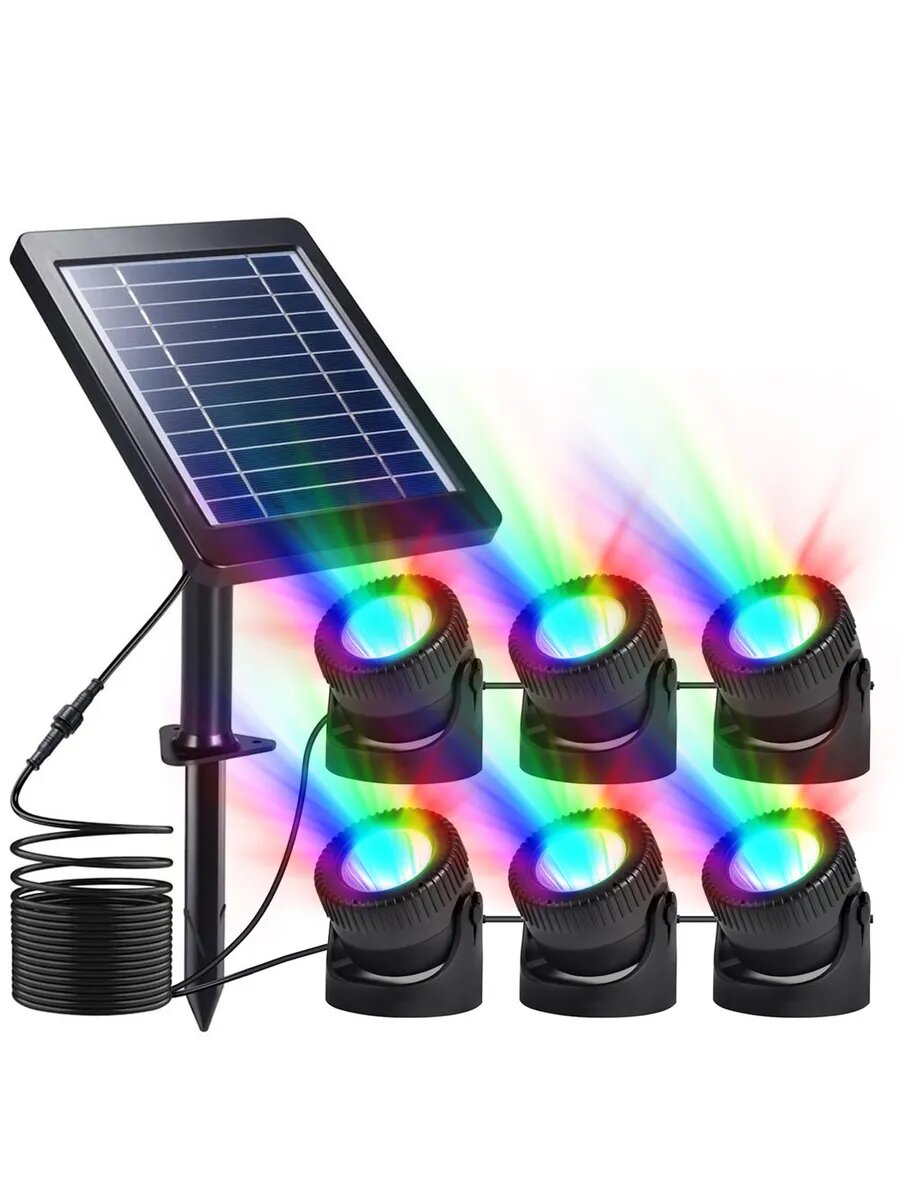 Набор из 6 светильников для пруда на солнечных батареях RGB