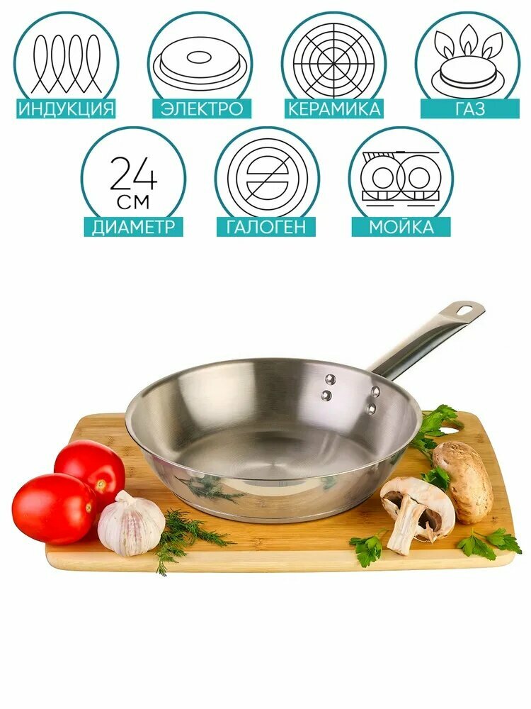 Сковорода общепит, 24 см, без крышки, с фиксированной ручкой