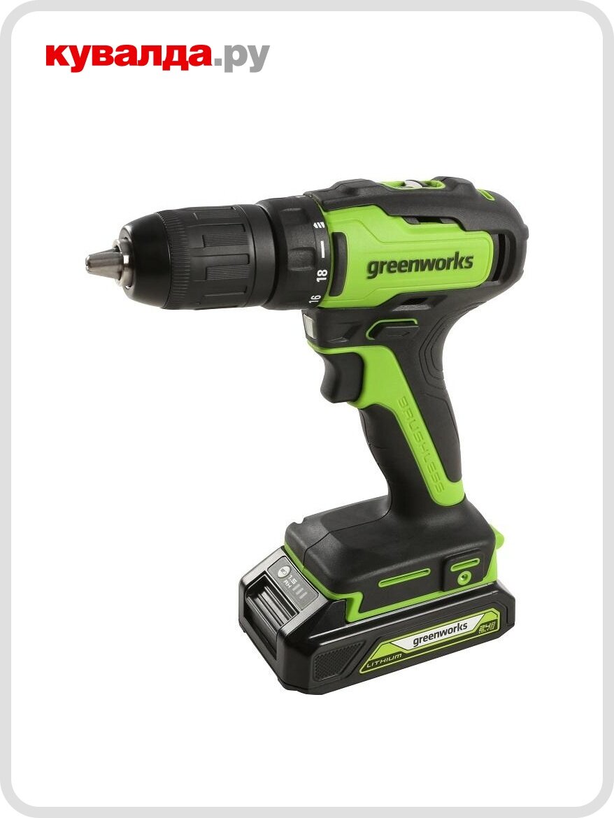 Дрель-шуруповерт аккумуляторная GREENWORKS GD24DD35K2 1х2 Ач