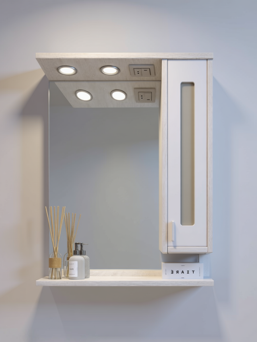 Зеркало для ванной Бриклаер "Бали 62" Светлая лиственница/белый глянец, правый