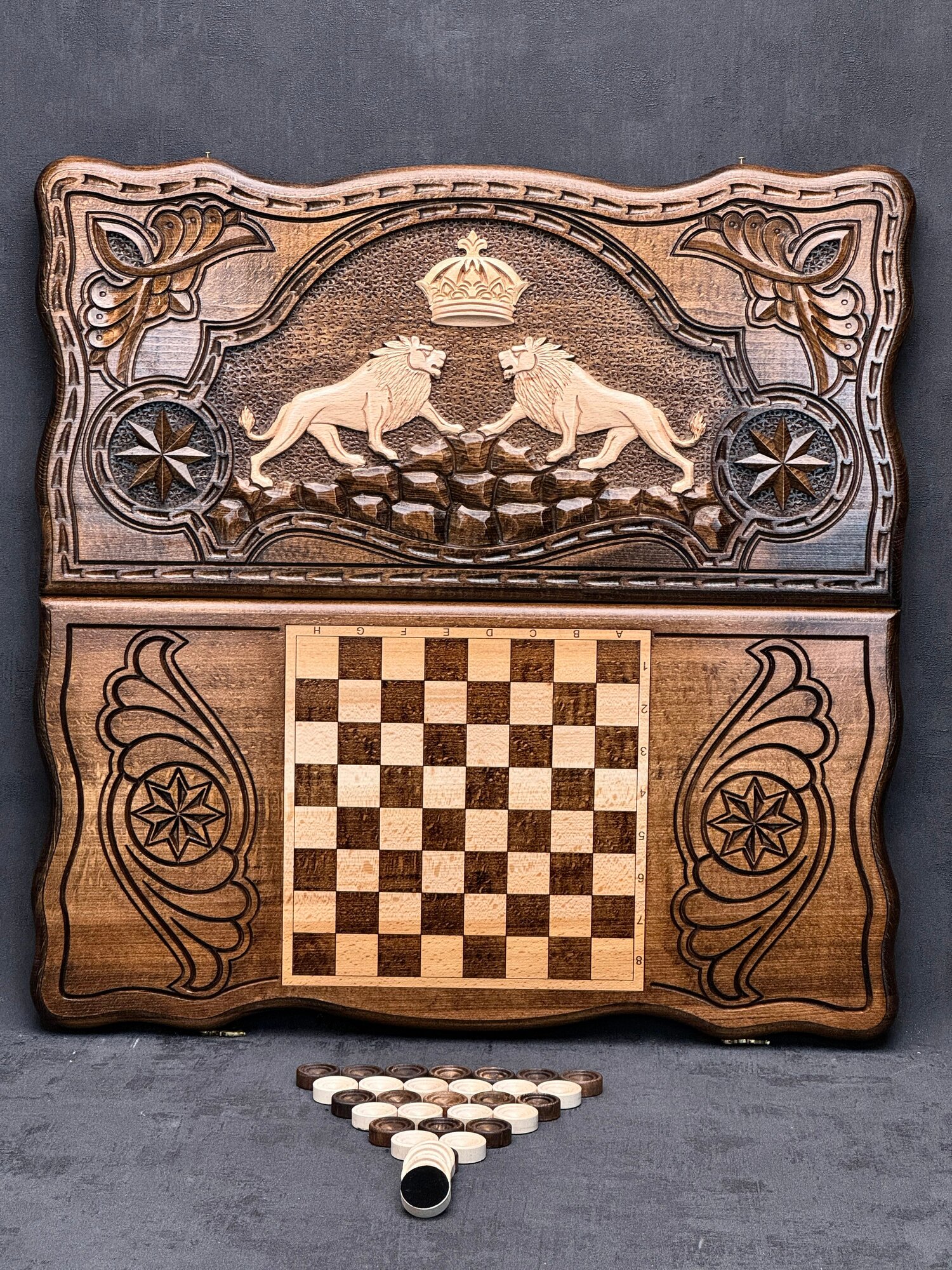 Нарды резные авторские "Царство Львов" большие 60см