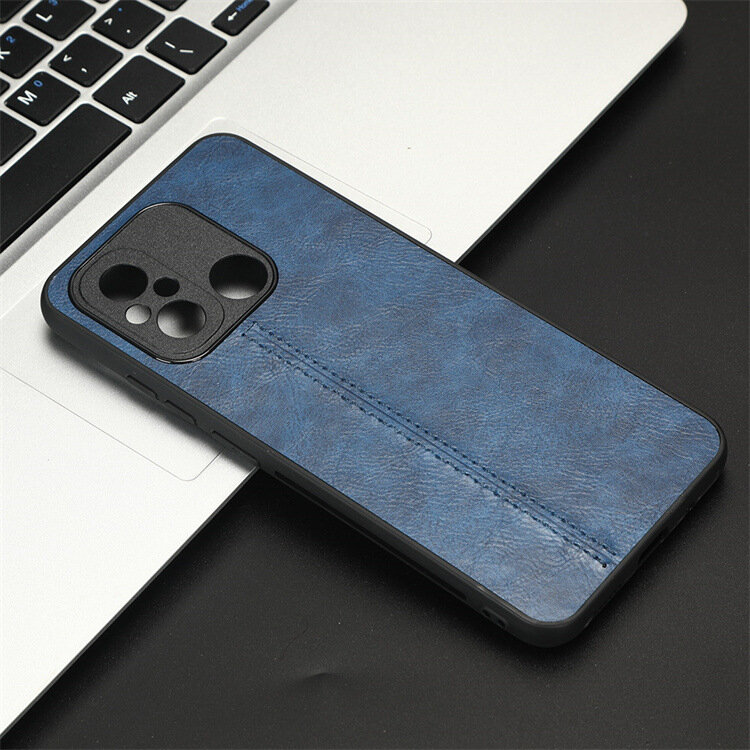 Чехол MyPads на Xiaomi Redmi 12C / Poco C55 из износостойкого силикона со вставкой из эко-кожи синий
