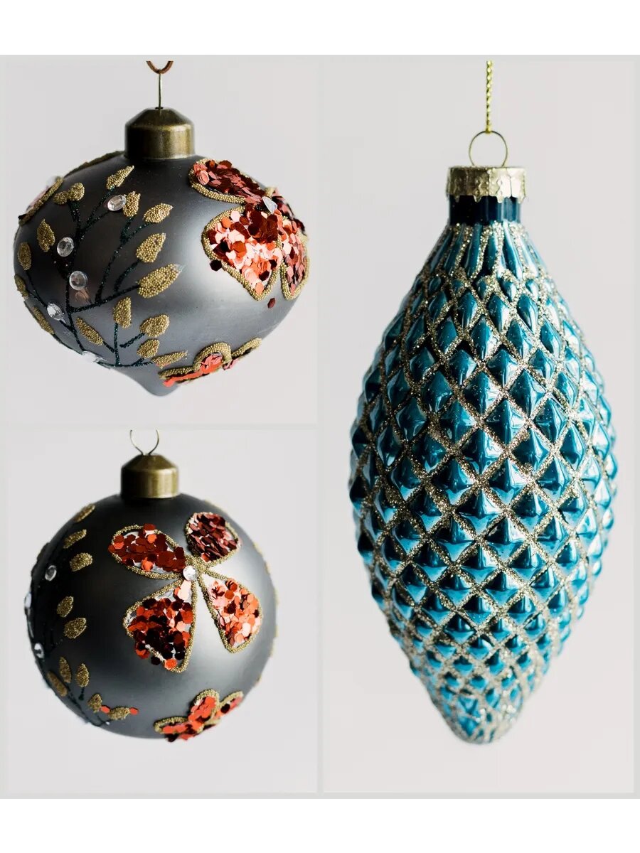 Стеклянные елочные игрушки набор 3шт.