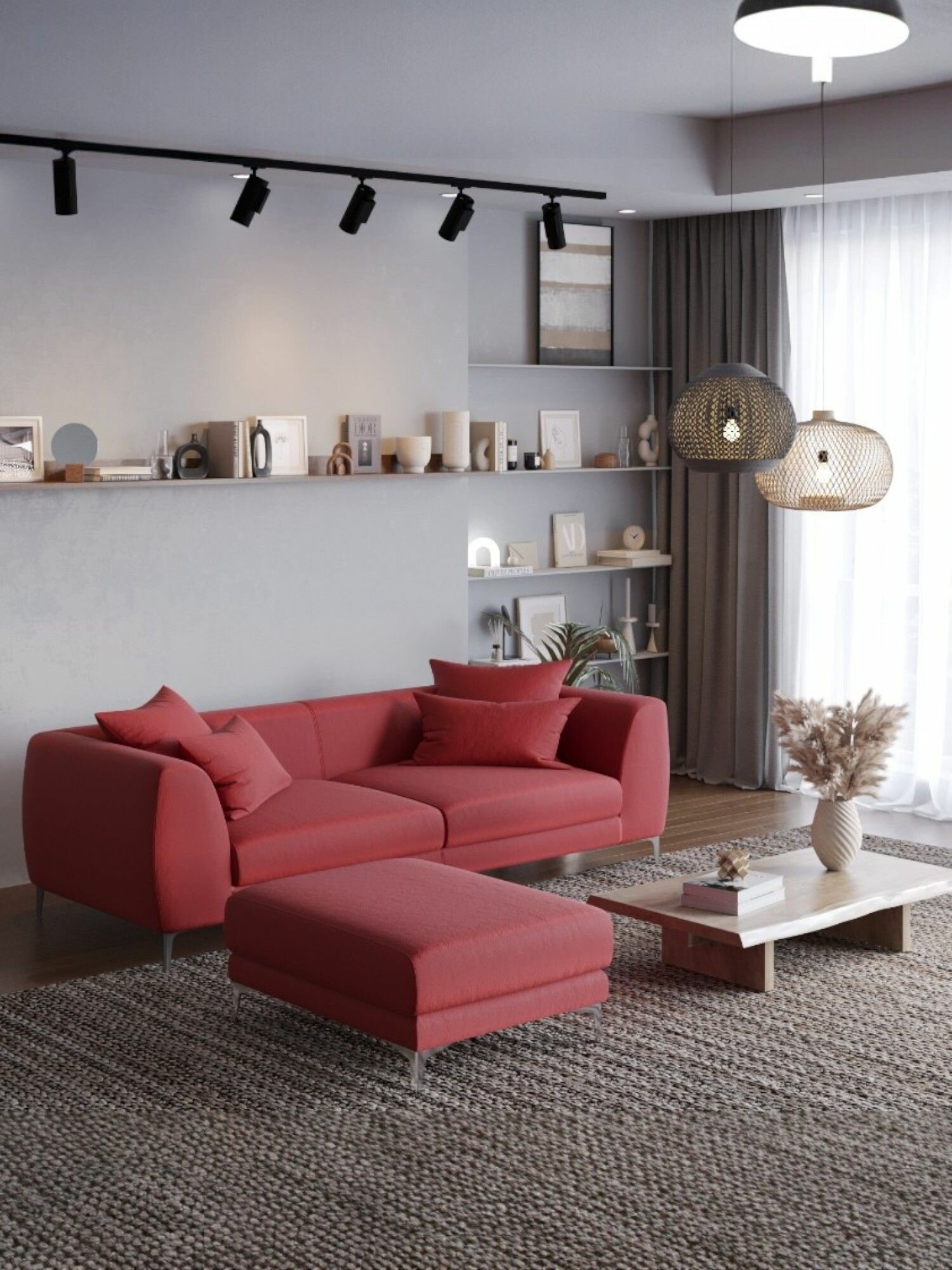 Пуф Manons Maison Elegant, Велюр Красный, 1000х800х410