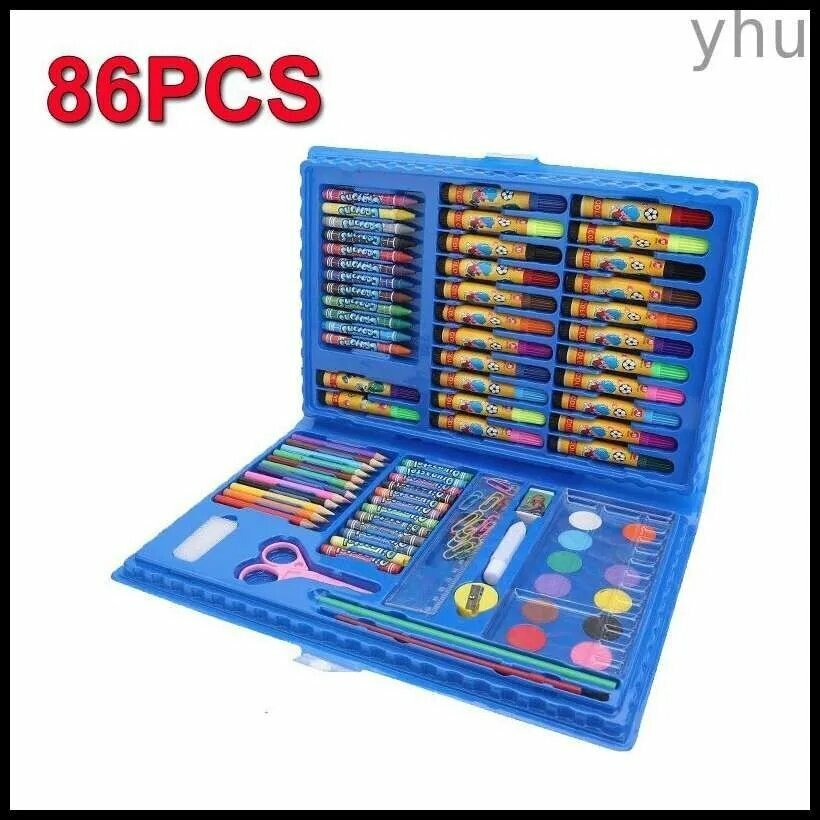 Самый популярный в 2025 году86 шт. Детский набор для рисования и творчества, канцелярские принадлежности, подарочный набор в чемодане
